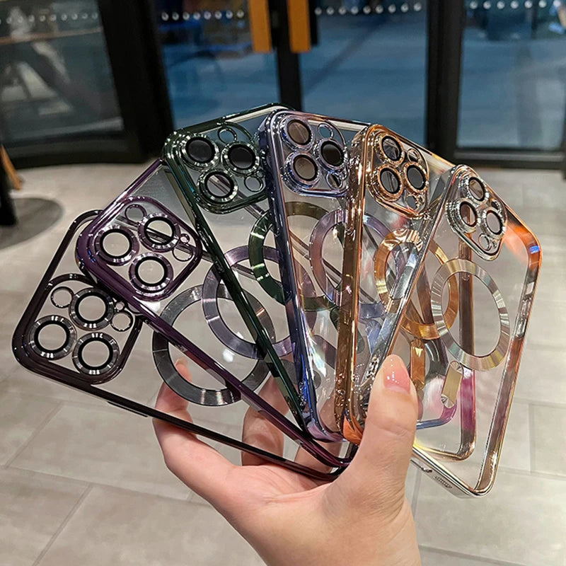 Luxury Magnetic Plating Clear Case For Magsafe Wireless Charging for a ...